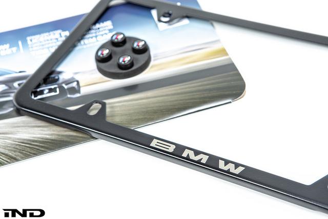 BMW Slimline License Plate Frame + M Logo Valve Stem Cap Set ...